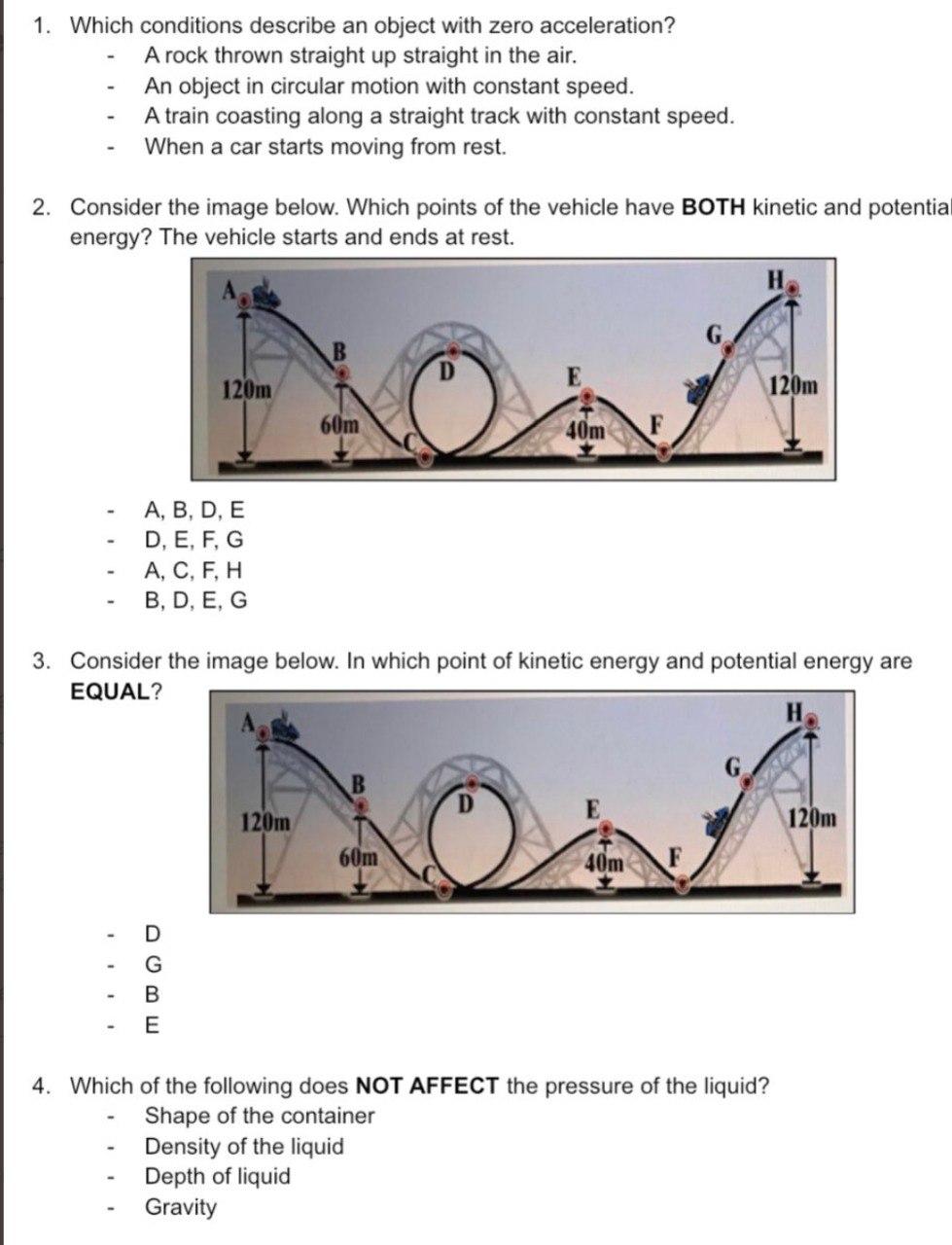 Solved 1. Which conditions describe an object with zero | Chegg.com