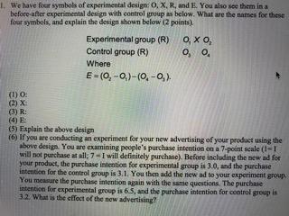 Solved 1. We have four symbols of experimental design: O, X, | Chegg.com