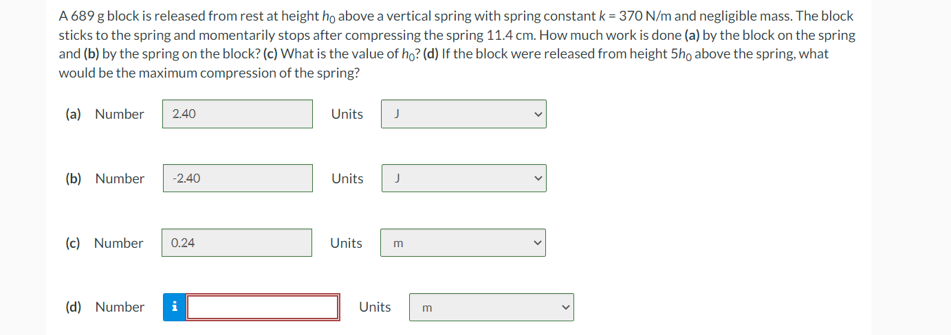 Solved A 689 g block is released from rest at height h0 | Chegg.com