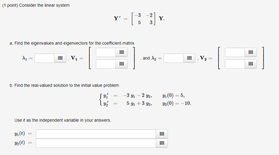 Solved (1 point) Consider the linear system a. Find the | Chegg.com