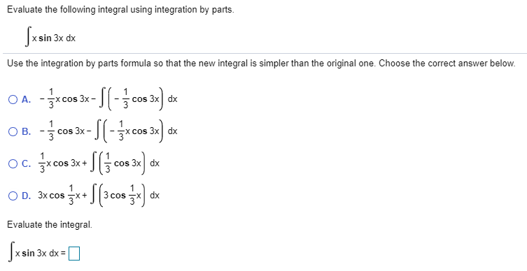 Solved Evaluate the following integral using integration by | Chegg.com