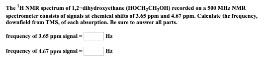 Solved The 'H NMR spectrum of 1,2-dihydroxyethane | Chegg.com