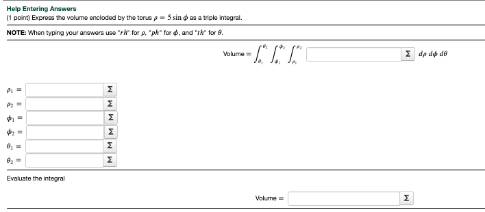 Solved Help Entering Answers (1 point) Express the volume | Chegg.com