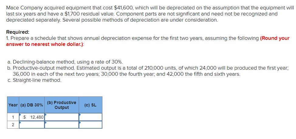 Solved Mace Company acquired equipment that cost $41,600, | Chegg.com