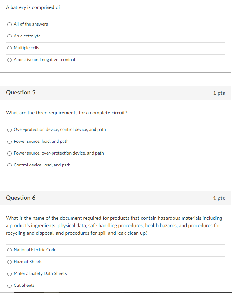 Solved A battery is comprised of All of the answers An | Chegg.com