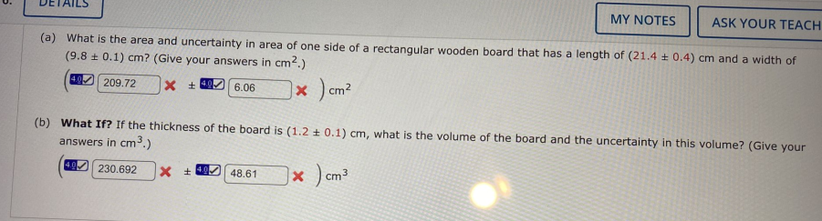 Solved (a) What is the area and uncertainty in area of one | Chegg.com