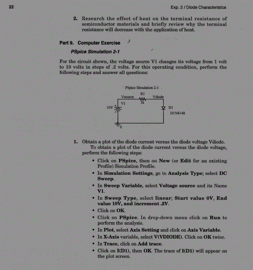Solved 24 Exp. 2 / Diode Characteristics 8. Perform a | Chegg.com