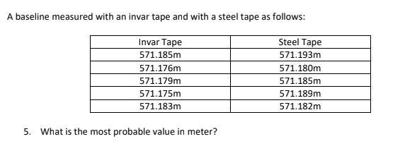 Solved A baseline measured with an invar tape and with a | Chegg.com