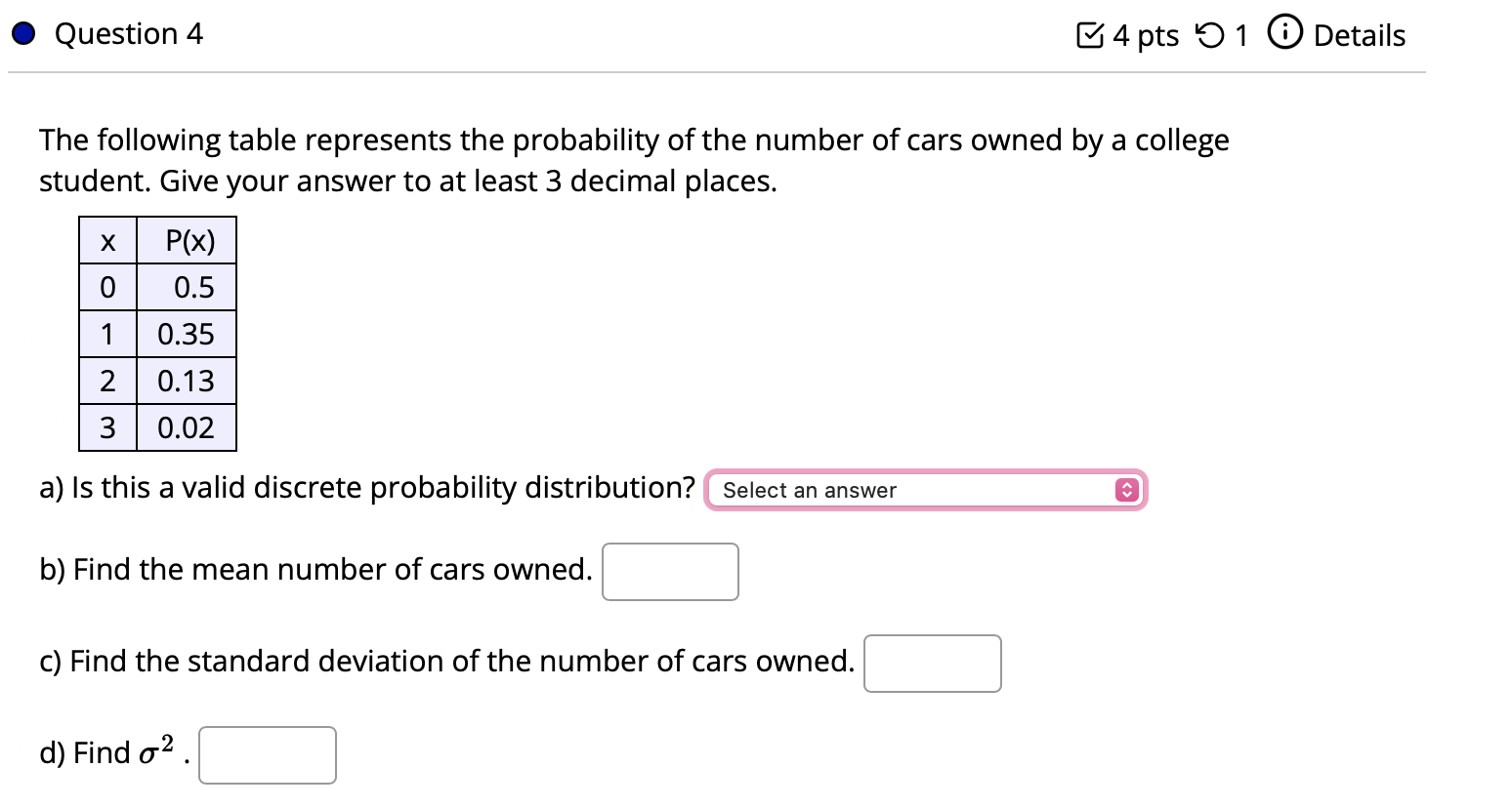 Solved The following table represents the probability of the | Chegg.com