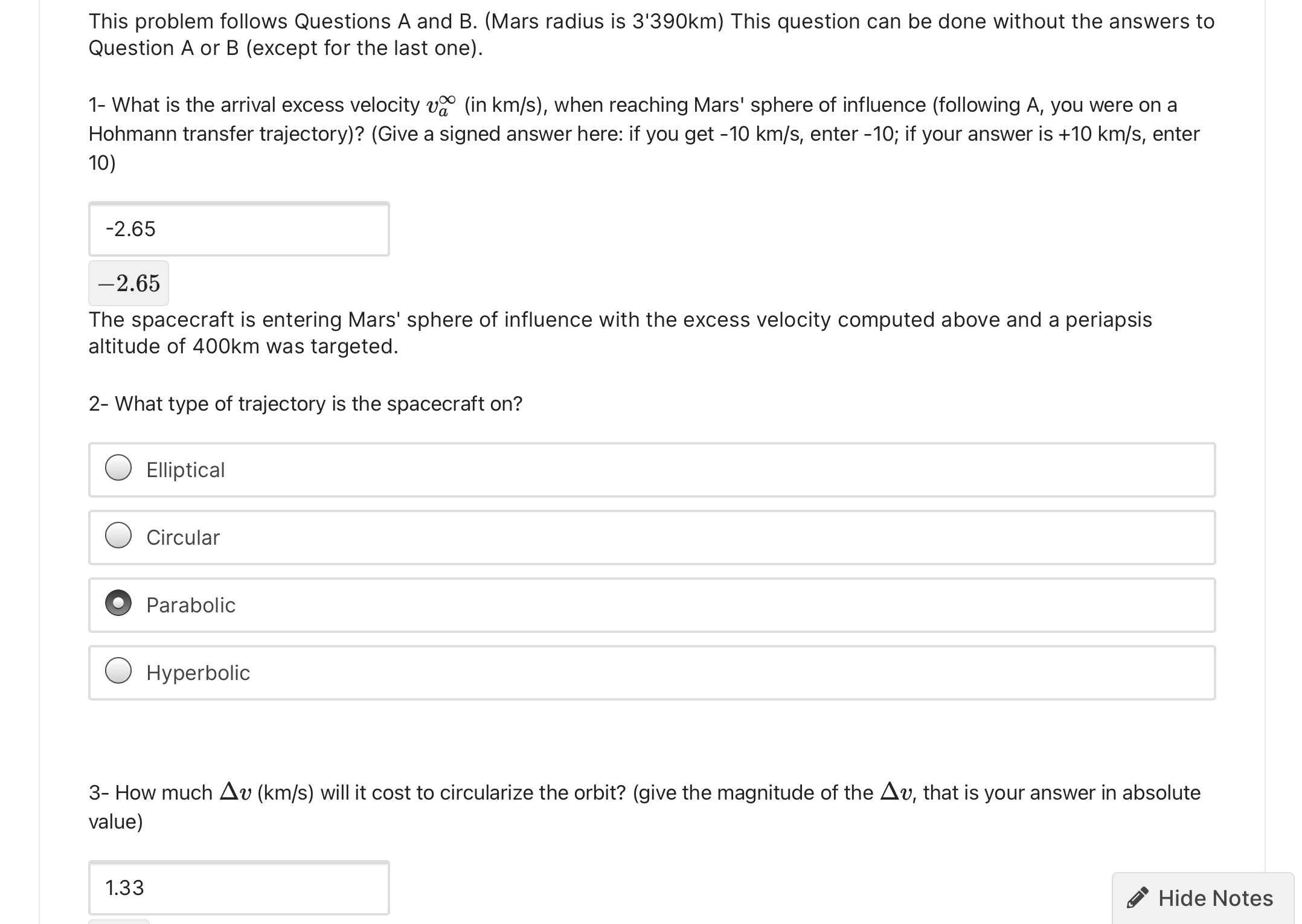 Solved This problem follows Questions A and B. (Mars radius | Chegg.com