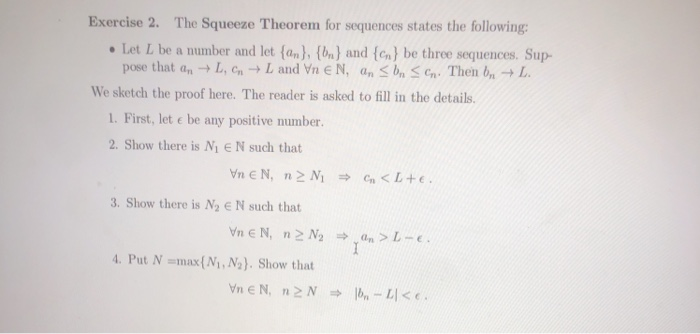 Solved Exercise 2. The Squeeze Theorem for sequences states | Chegg.com
