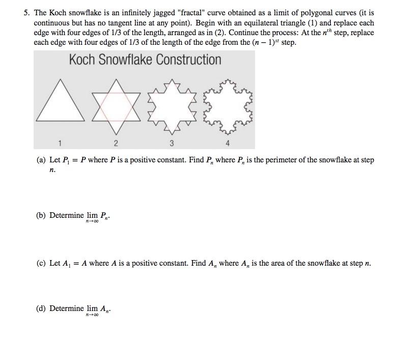 Solved 5. The Koch snowflake is an infinitely jagged | Chegg.com