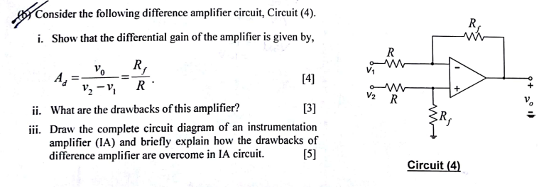 Solved Consider The Following Difference Amplifier Circuit