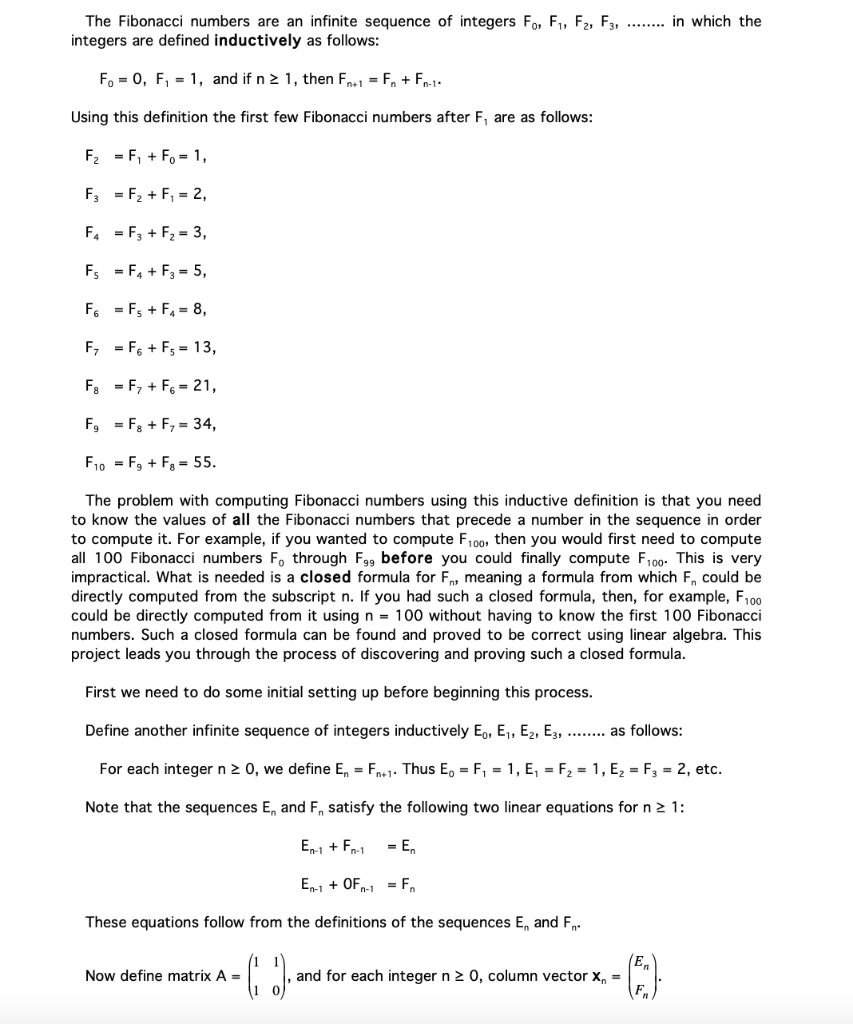 Solved The Fibonacci numbers are an infinite sequence of | Chegg.com