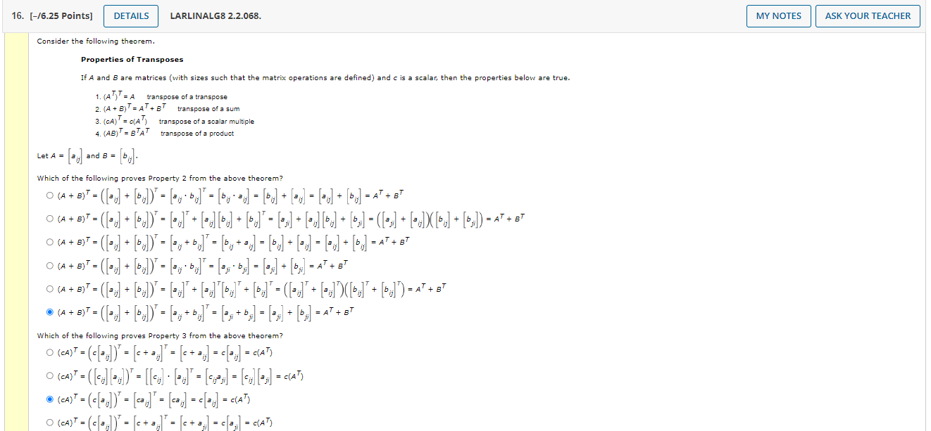 Solved Properties Of Transposes If A And B Are Matrices
