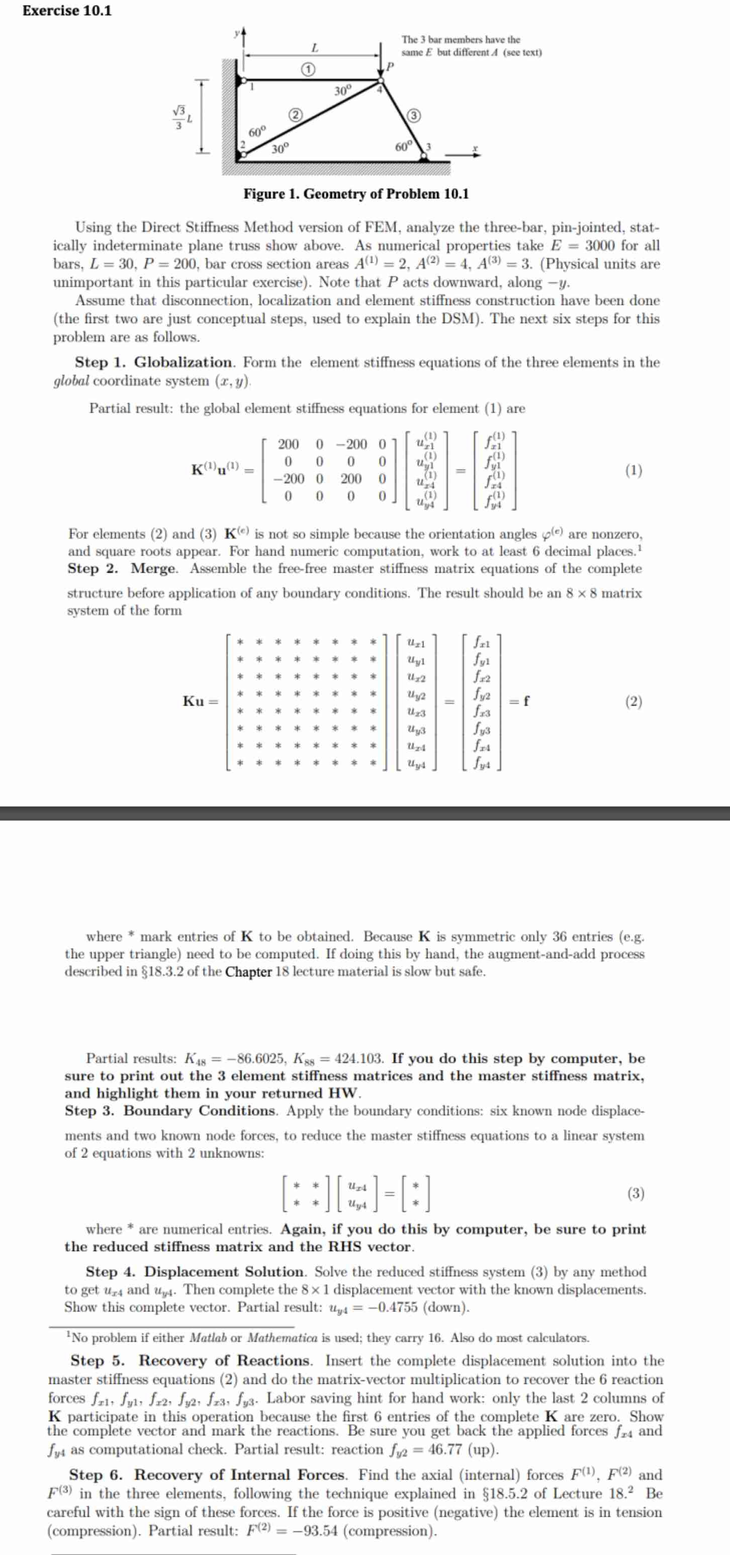 Solved Using the Direct Stiffness Method version of FEM, | Chegg.com