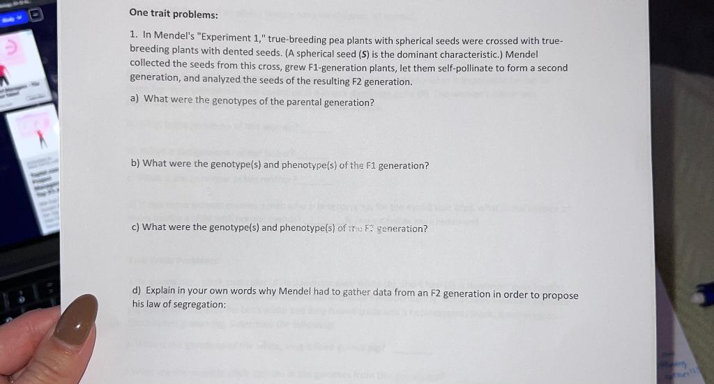 Solved 1. In Mendel's "Experiment 1 ," true-breeding pea | Chegg.com