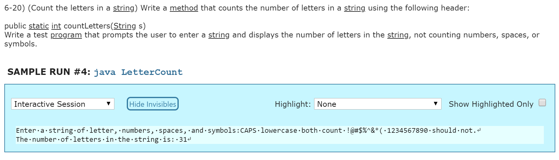 Solved 6-20) (Count the letters in a string) Write a method | Chegg.com