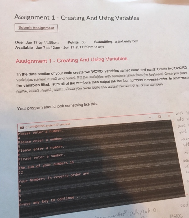 Solved Assignment 1 - Creating And Using Variables Submit | Chegg.com