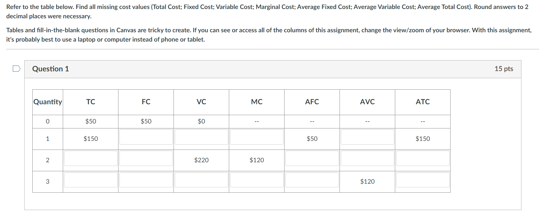 Solved Refer to the table below. Find all missing cost | Chegg.com