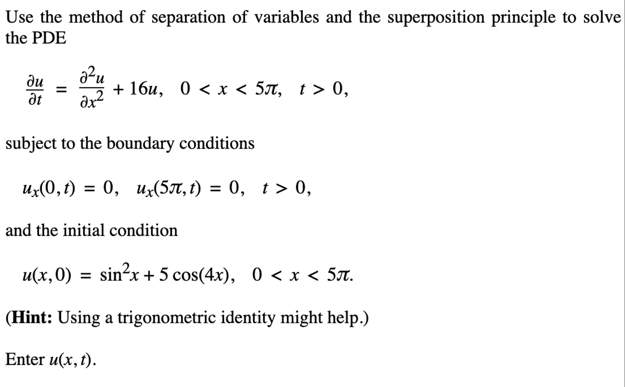 Solved Use the method of separation of variables and the | Chegg.com