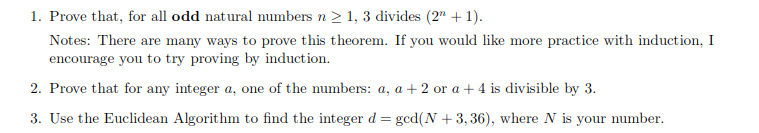 Solved 1. Prove that, for all odd natural numbers n≥1,3 | Chegg.com