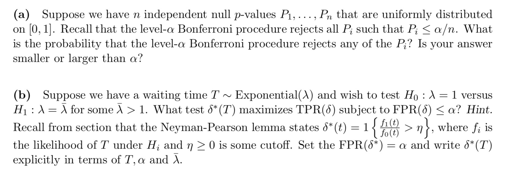 (a) Suppose we have n independent null p-values P1, | Chegg.com