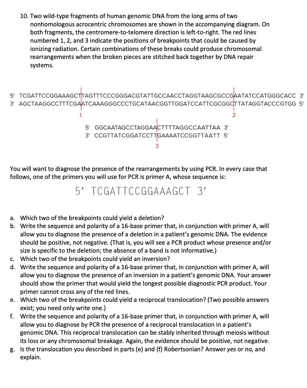 Solved 10. Two wild-type fragments of human genomic DNA from | Chegg.com