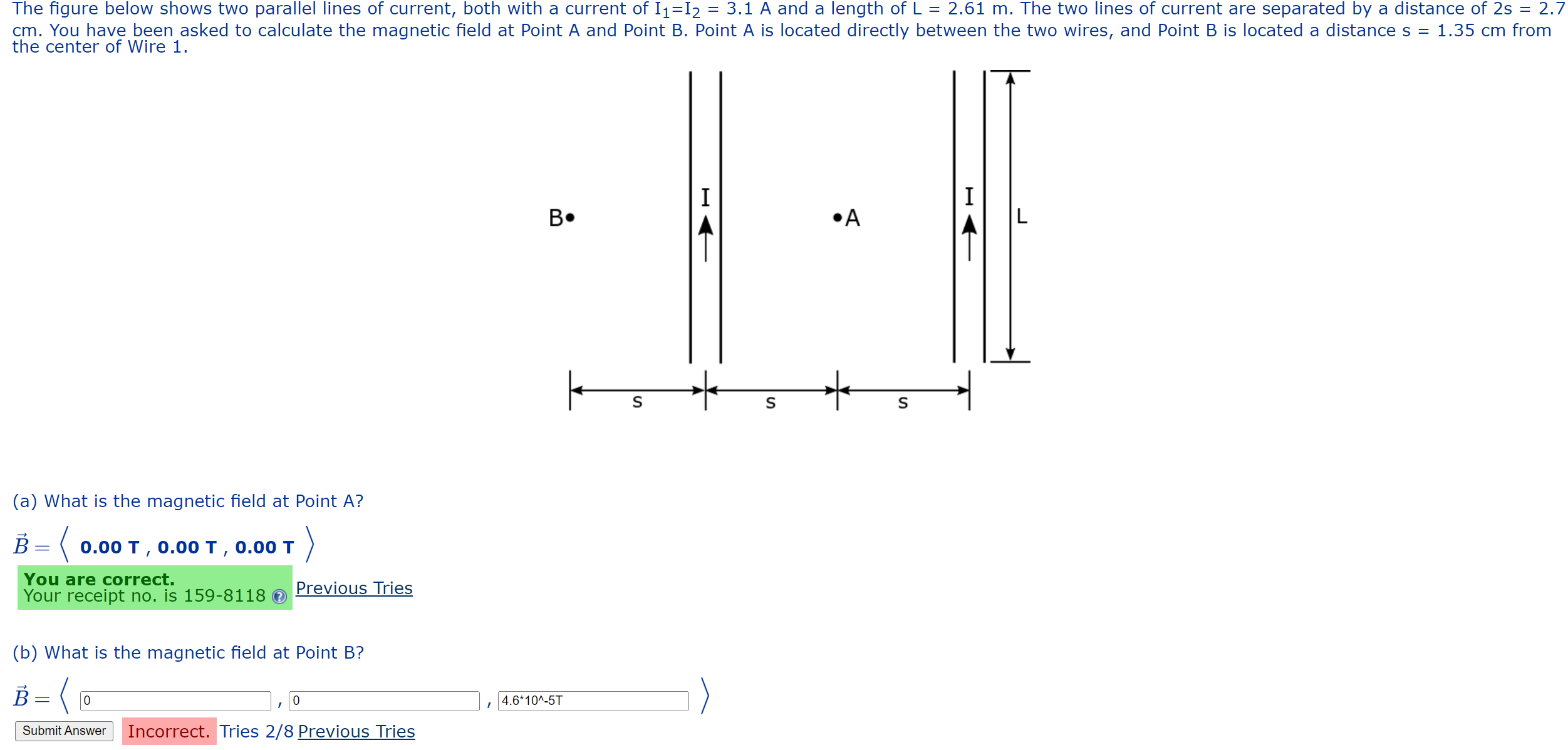 Solved The ﬁgure below shows two parallel lines of current, | Chegg.com
