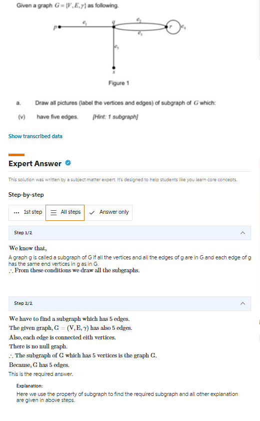 b. For all the subgraphs drawn in part (a), mark the | Chegg.com