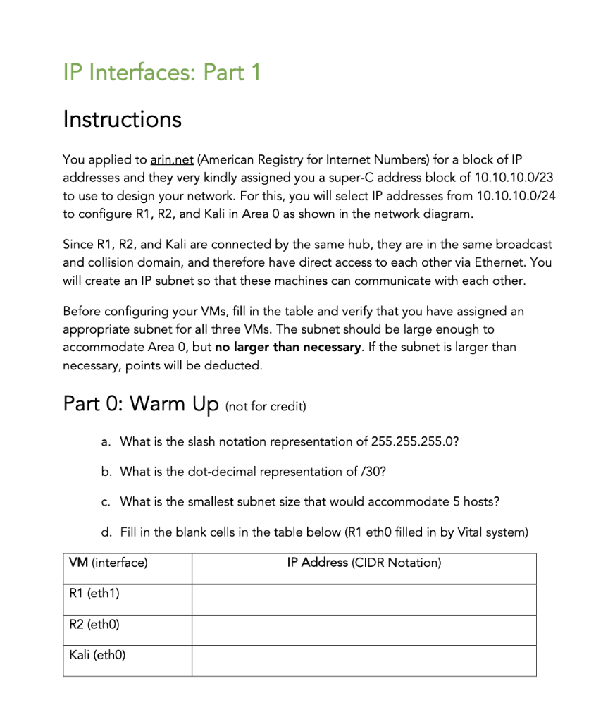 Solved IP Interfaces: Part 1 Instructions You applied to | Chegg.com