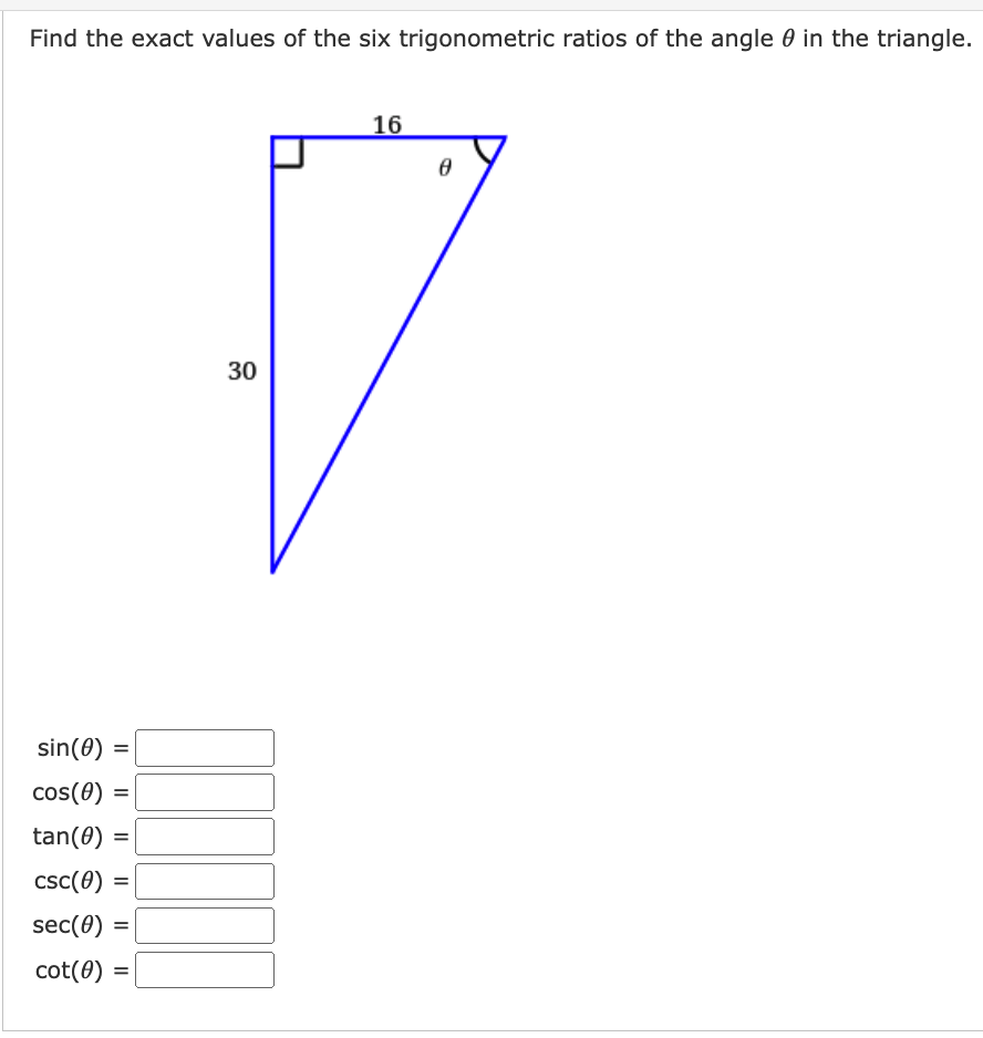 Solved Find the exact values of the six trigonometric ratios | Chegg.com