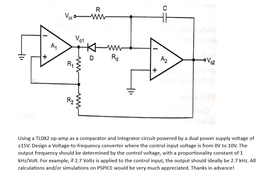 Using a TL082 op-amp as a comparator and Integrator | Chegg.com