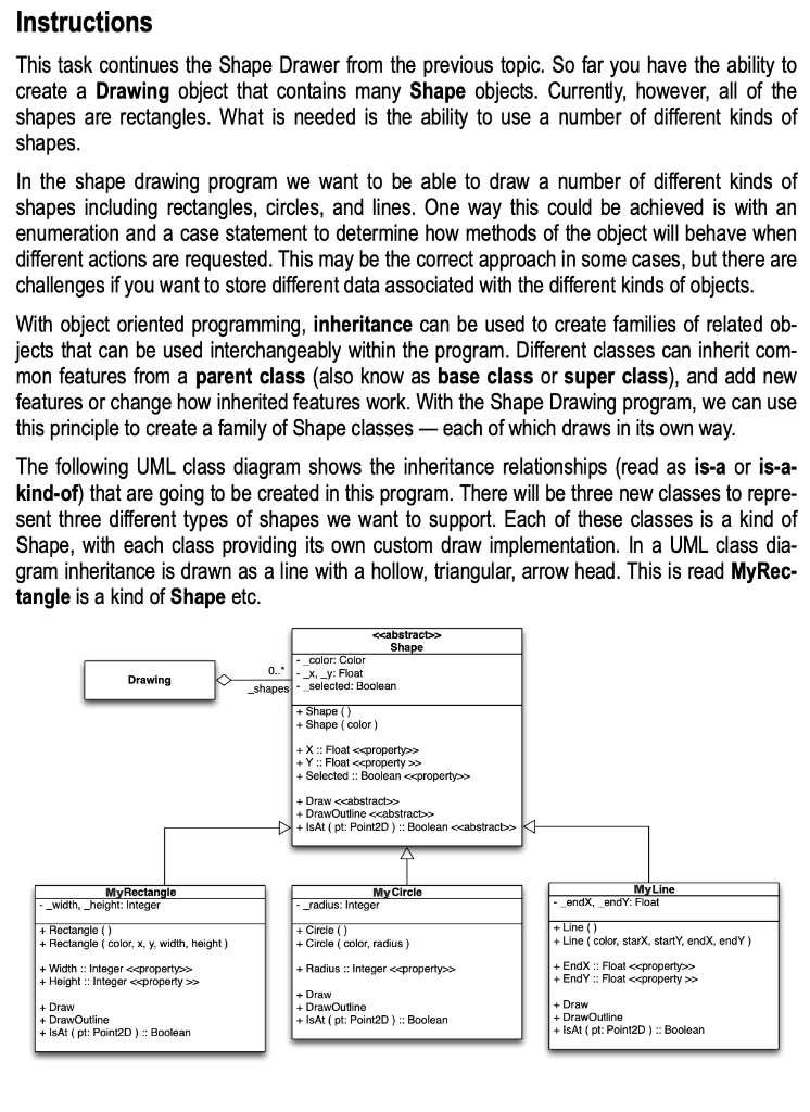 Solved Instructions This task continues the Shape Drawer | Chegg.com