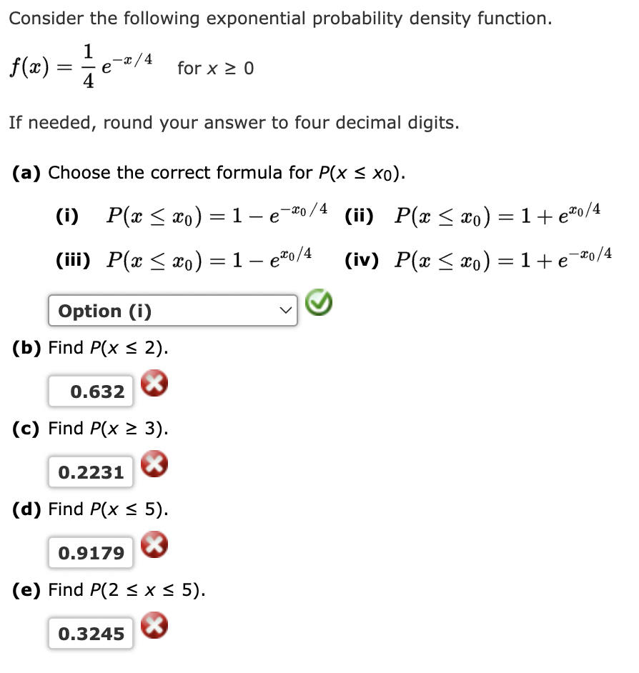 Solved Consider the following exponential probability | Chegg.com