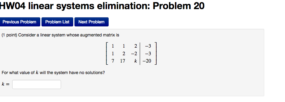 Solved HW04 linear systems elimination: Problem 20 Previous | Chegg.com