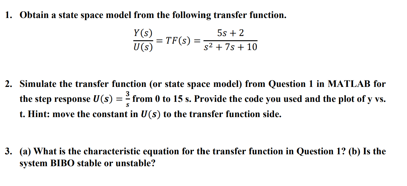 Solved 1. Obtain a state space model from the following | Chegg.com