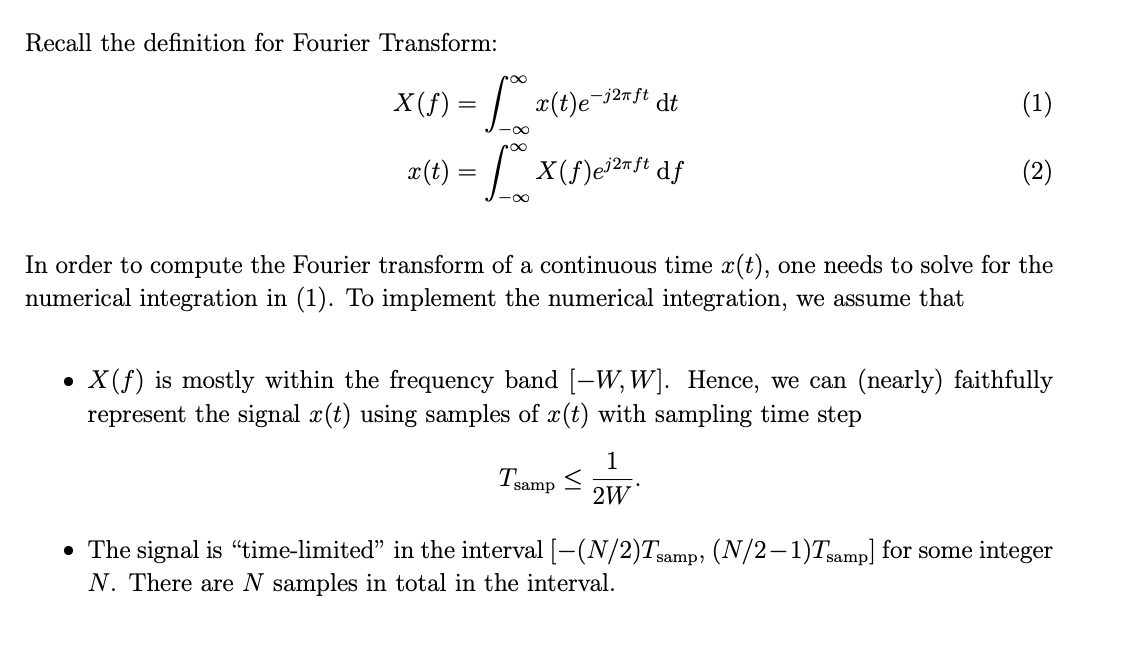 Solved Recall The Definition For Fourier Transform