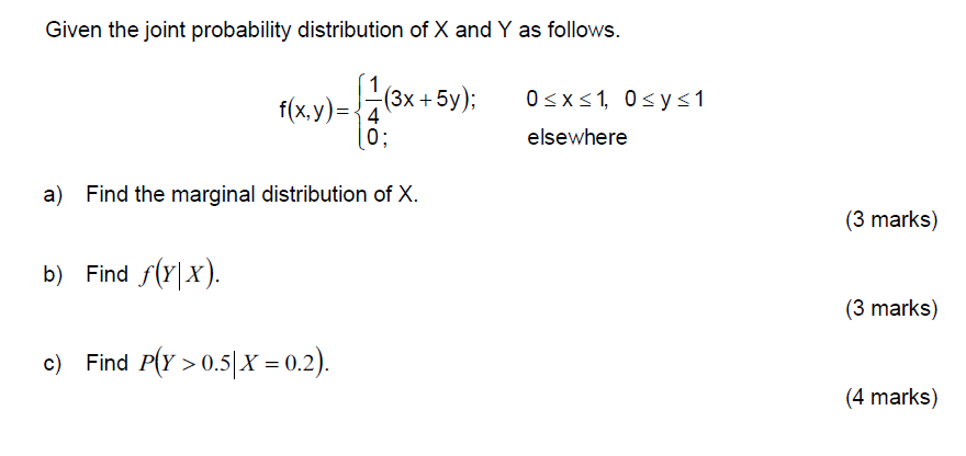 Solved Given the joint probability distribution of X and Y | Chegg.com