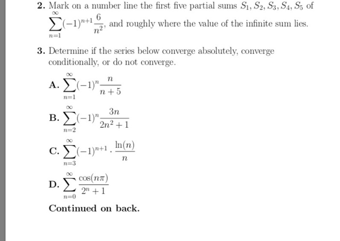 Solved 2. Mark on a number line the first five partial sums | Chegg.com