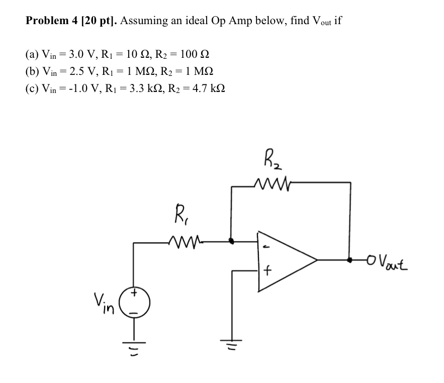 Solved Problem 4 [20 pt]. ﻿Assuming an ﻿ideal Op ﻿Amp below, | Chegg.com