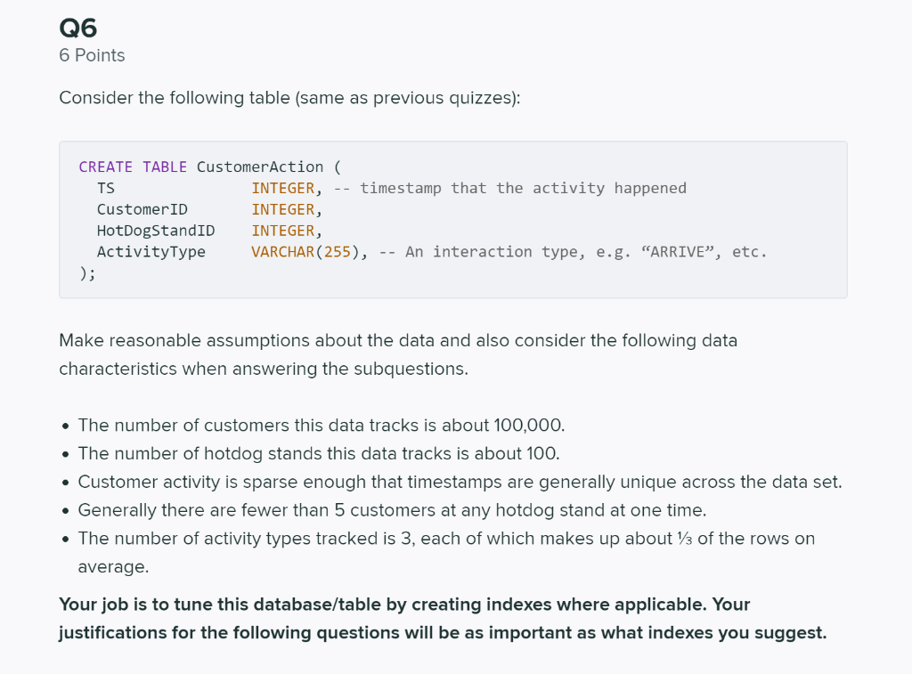 Q6 6 Points Consider the following table (same as | Chegg.com