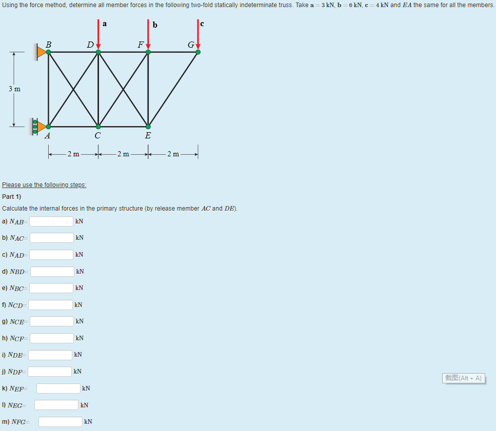 Solved Using the force method, determine all member forces | Chegg.com