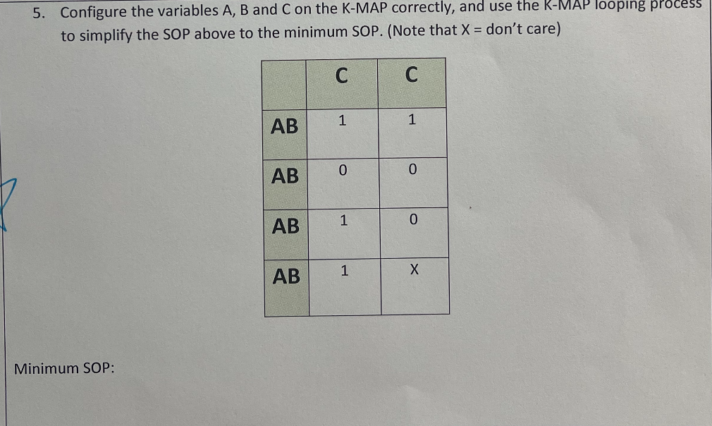 Solved 5. Configure the variables A, B and C on the K-MAP | Chegg.com