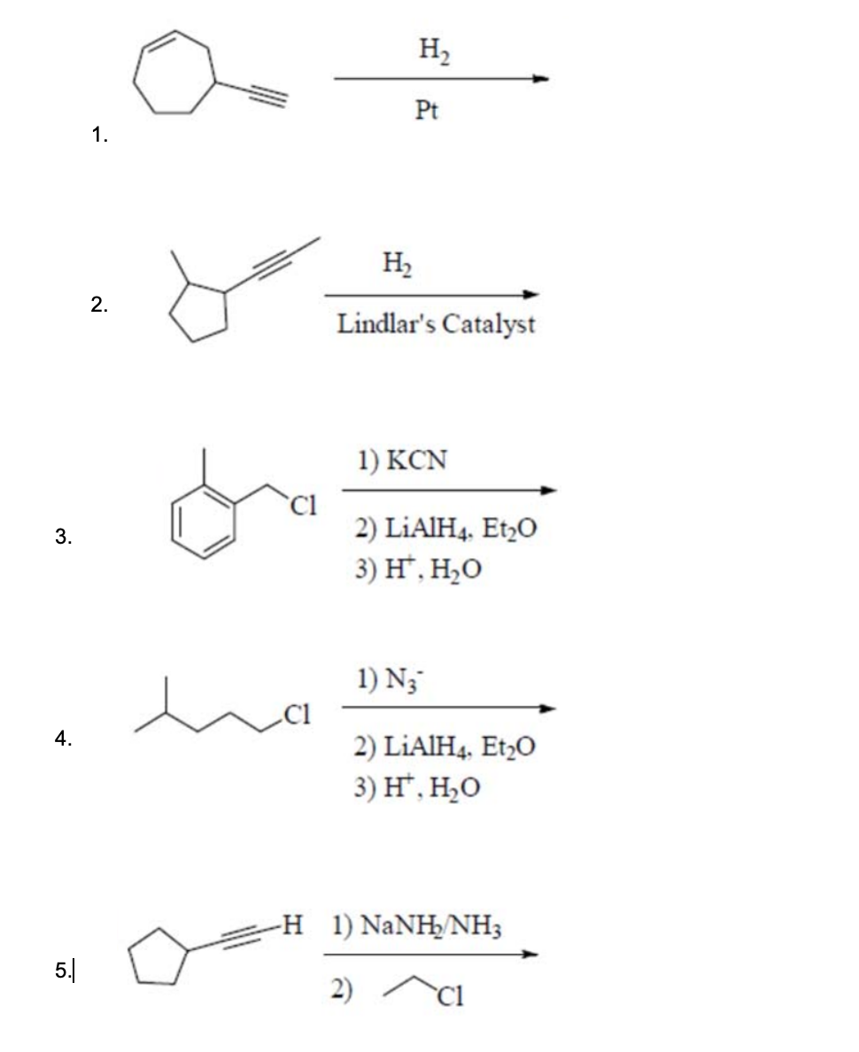 Solved H2 Pt 1. H2 2. Lindlar's Catalyst 1) KCN ci 3. 2) | Chegg.com