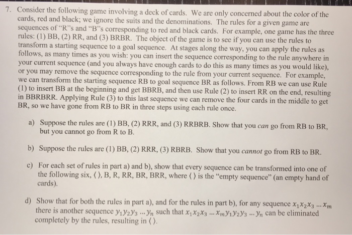 Consider the following game involving a deck of | Chegg.com