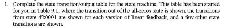 Solved 1. Complete the state transition/output table for the | Chegg.com
