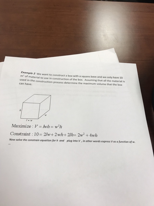 Solved Example 2 We want to construct a box with a square | Chegg.com