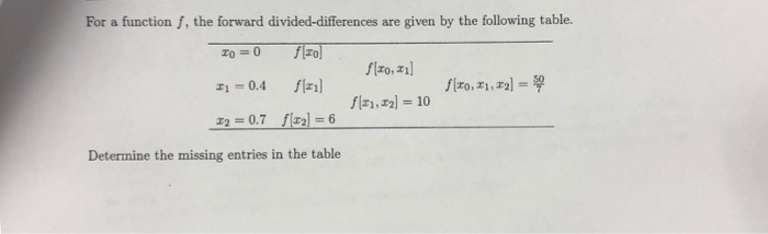 Solved For a function f, the forward divided-differences are | Chegg.com