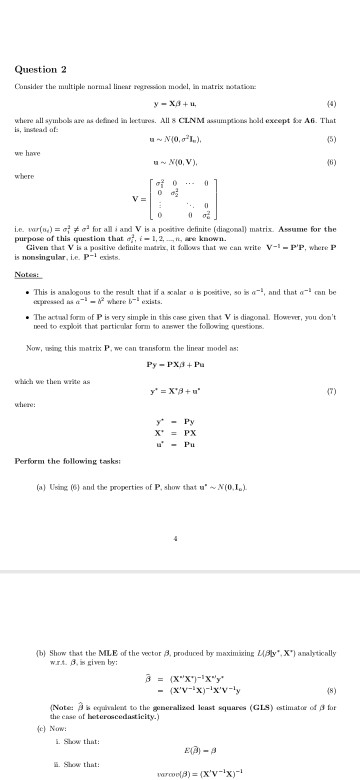 Question 2 Conside the multiple normal lim o n model | Chegg.com